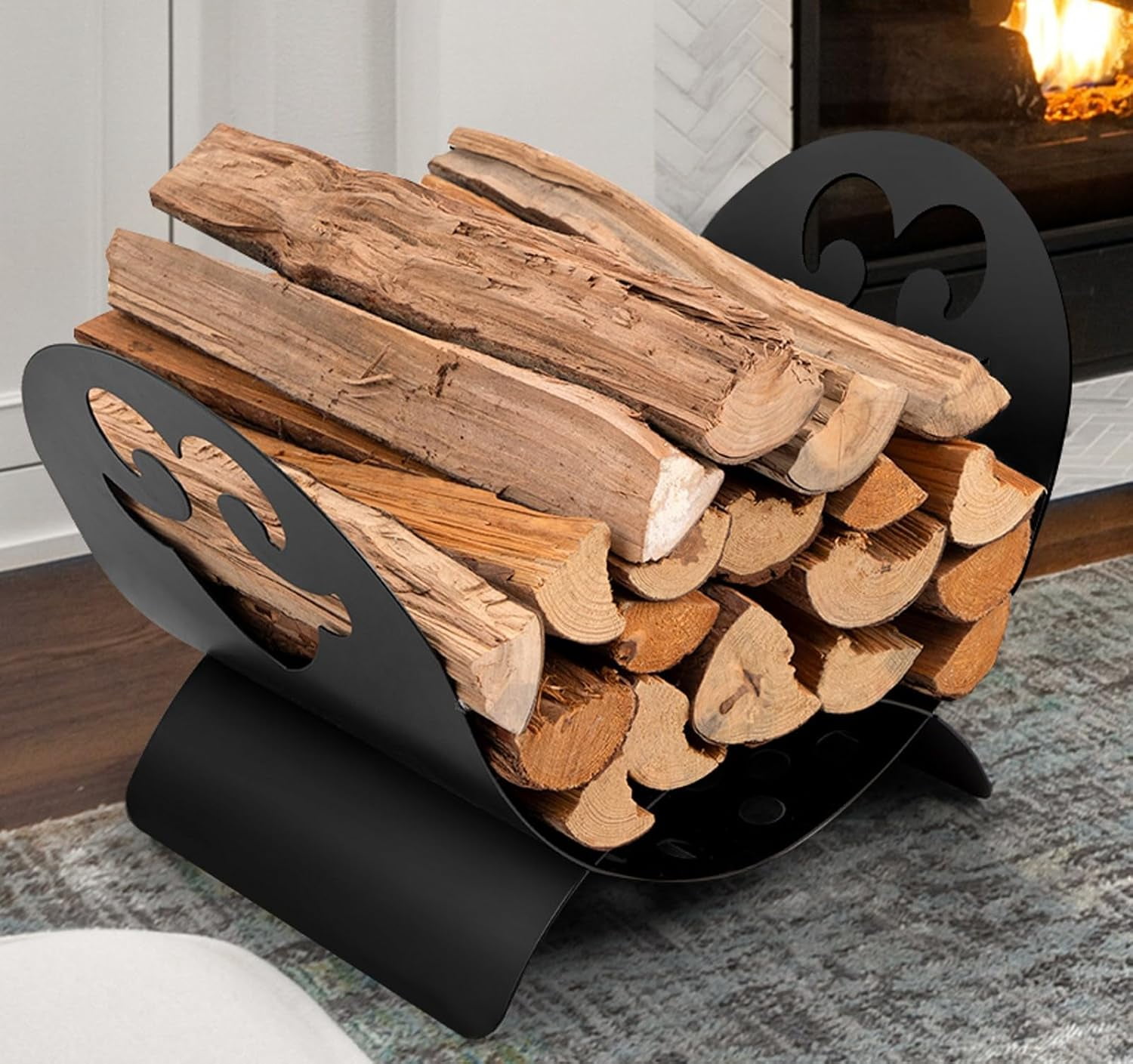 Fireplace Log Holder Firewood Rack Indoor Firewood Basket Wrought Iron ...