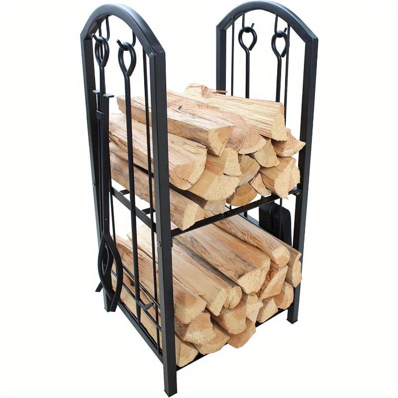 Fireplace Log Rack with 4 Tools Indoor Outdoor Fireside Firewood ...