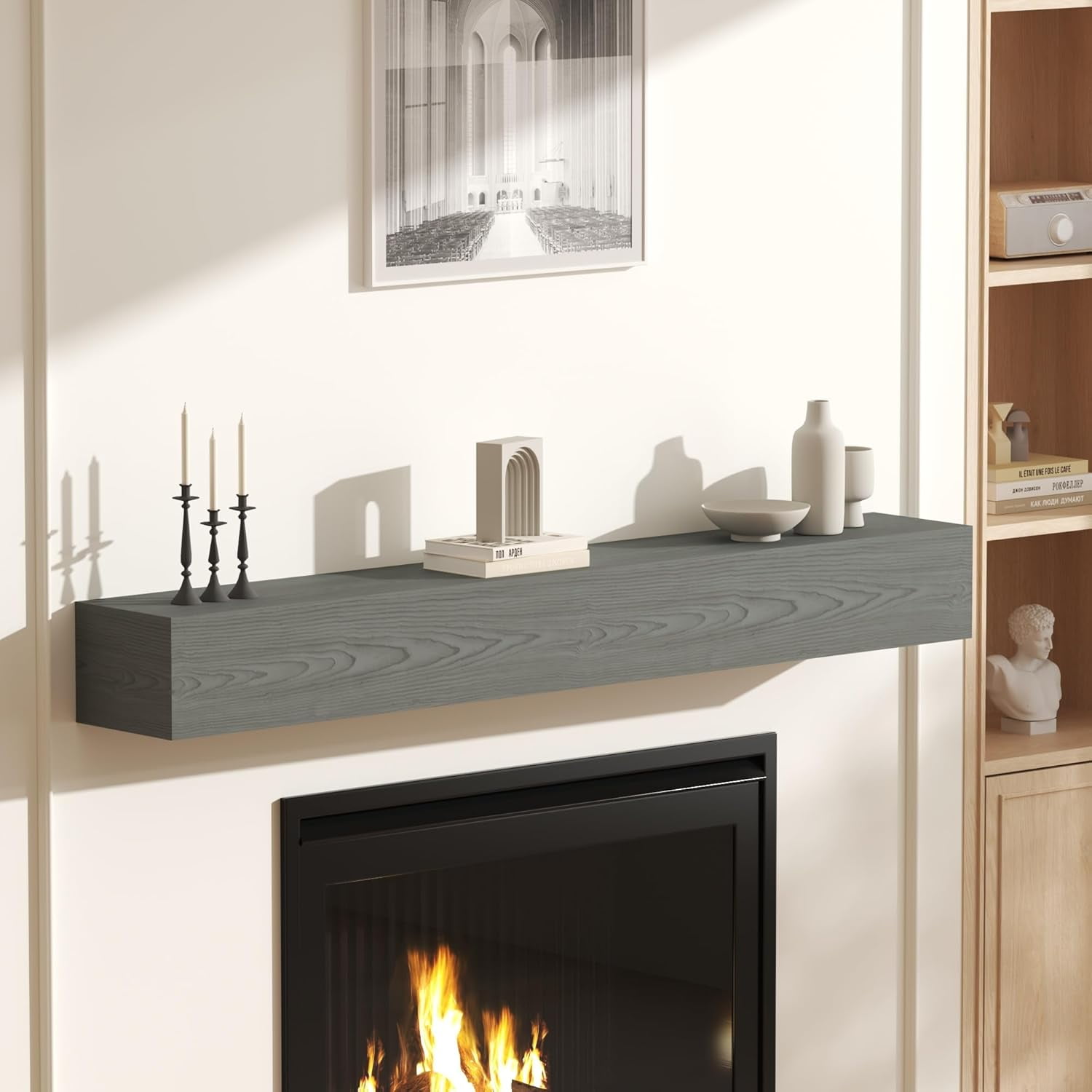 Fireplace Mantel 48 Inch Solid Wood Mantels for Over Fireplace 5" Thick ...