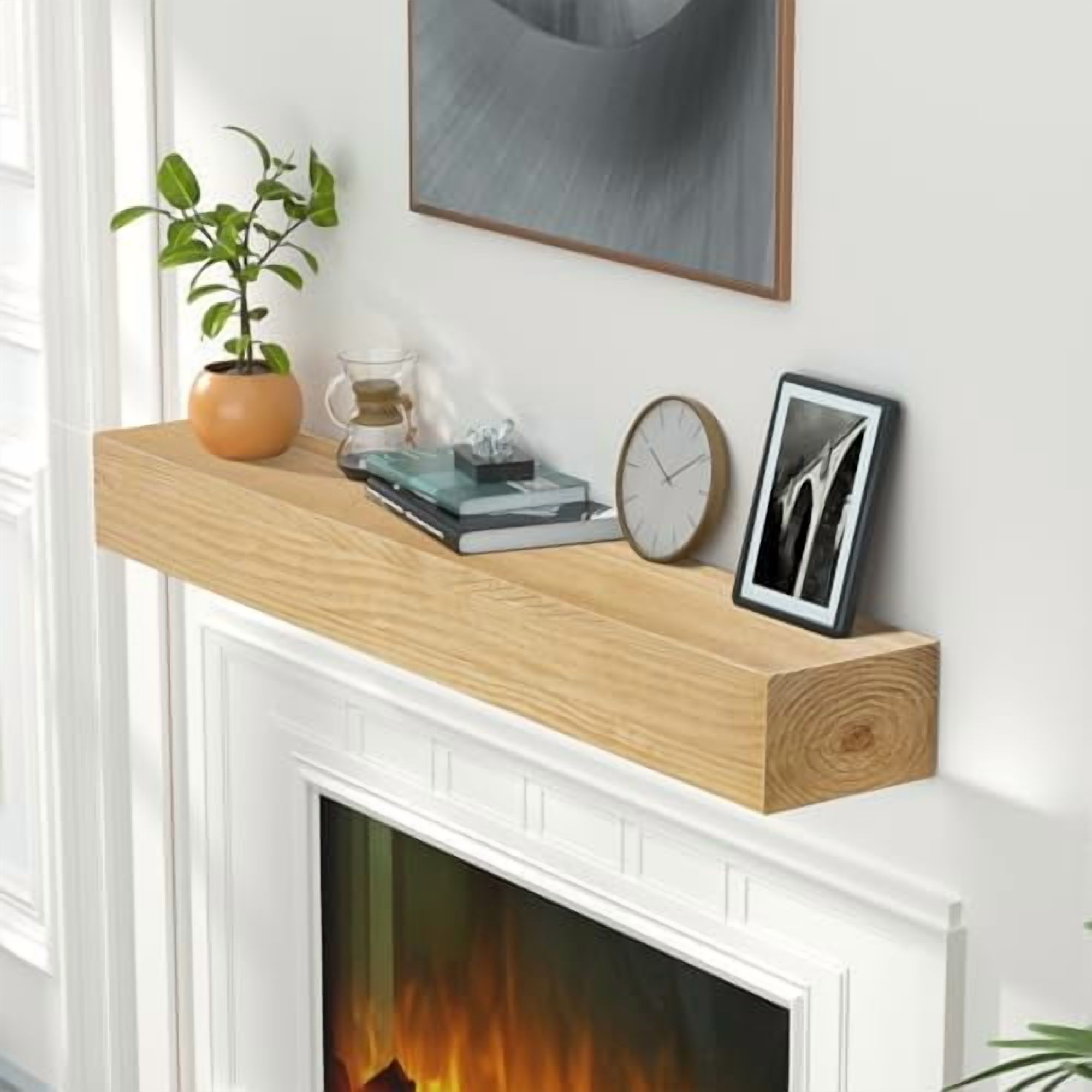Fireplace Mantel,48" Wood Floating Fireplace Shelves,Wall Mounted ...