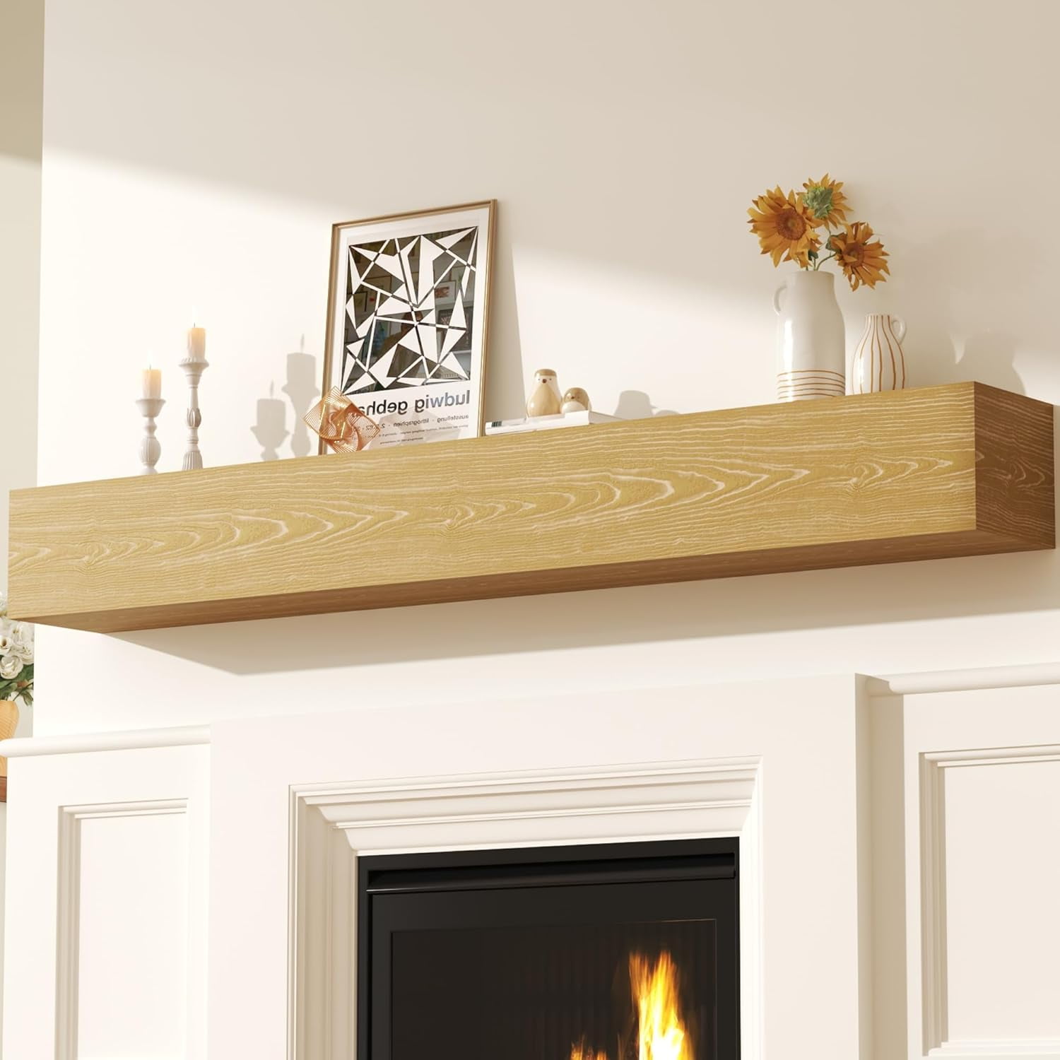 Fireplace Mantel, 60 Inch Solid Wood Mantels for Over Fireplace 5 ...