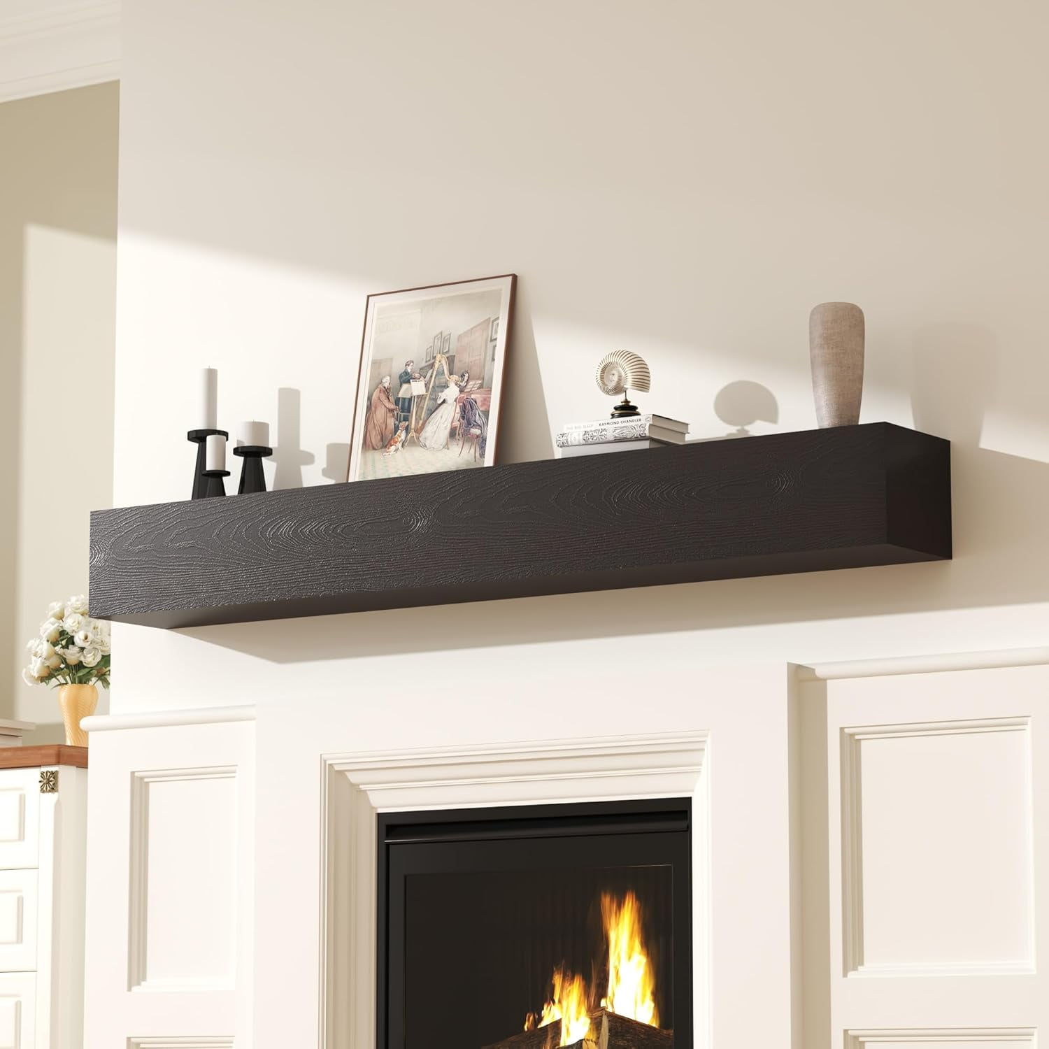 Fireplace Mantel 60 Inch Solid Wood Mantels for Over Fireplace 5" Thick ...