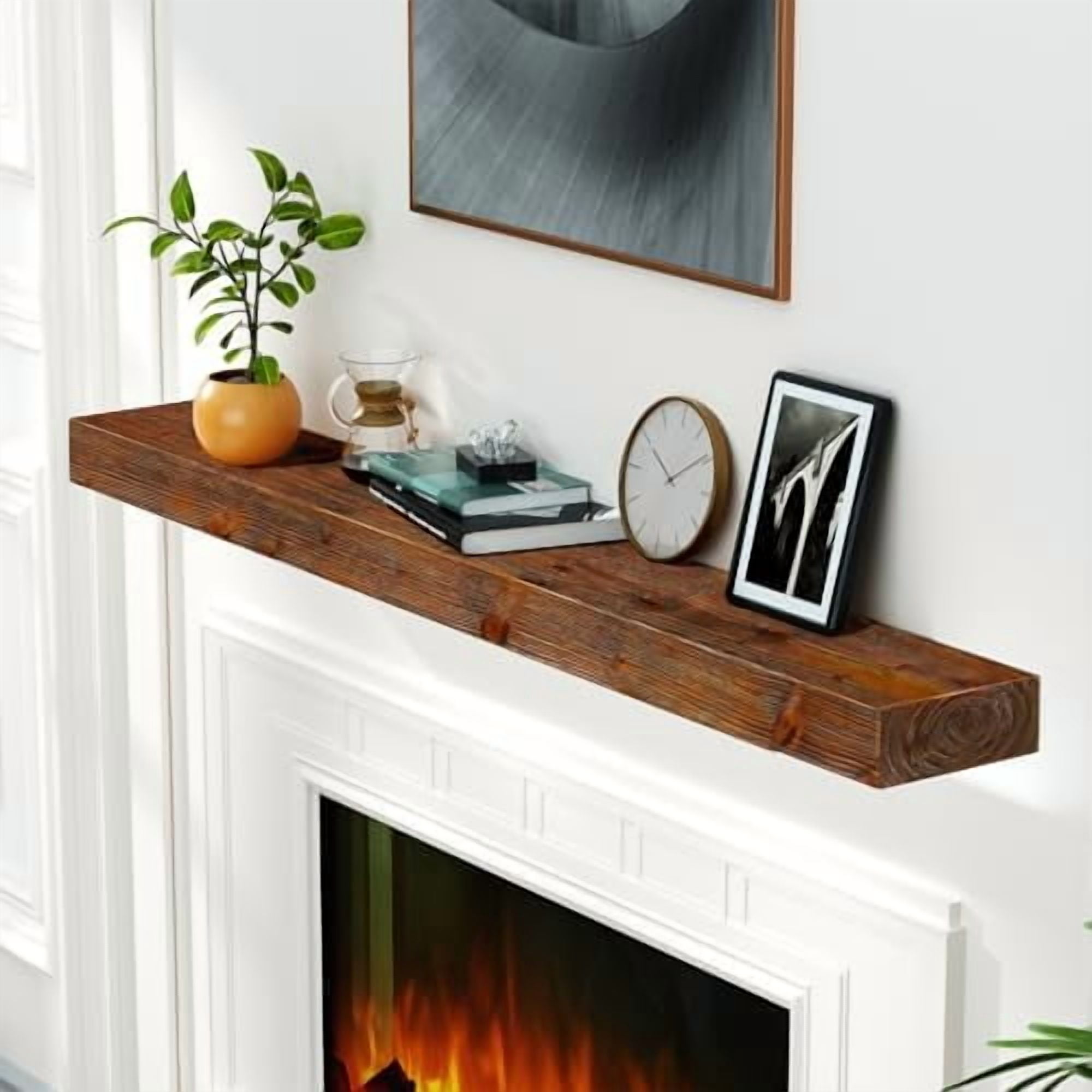 Fireplace Mantel,60" Wood Floating Fireplace Shelves,Wall Mounted ...