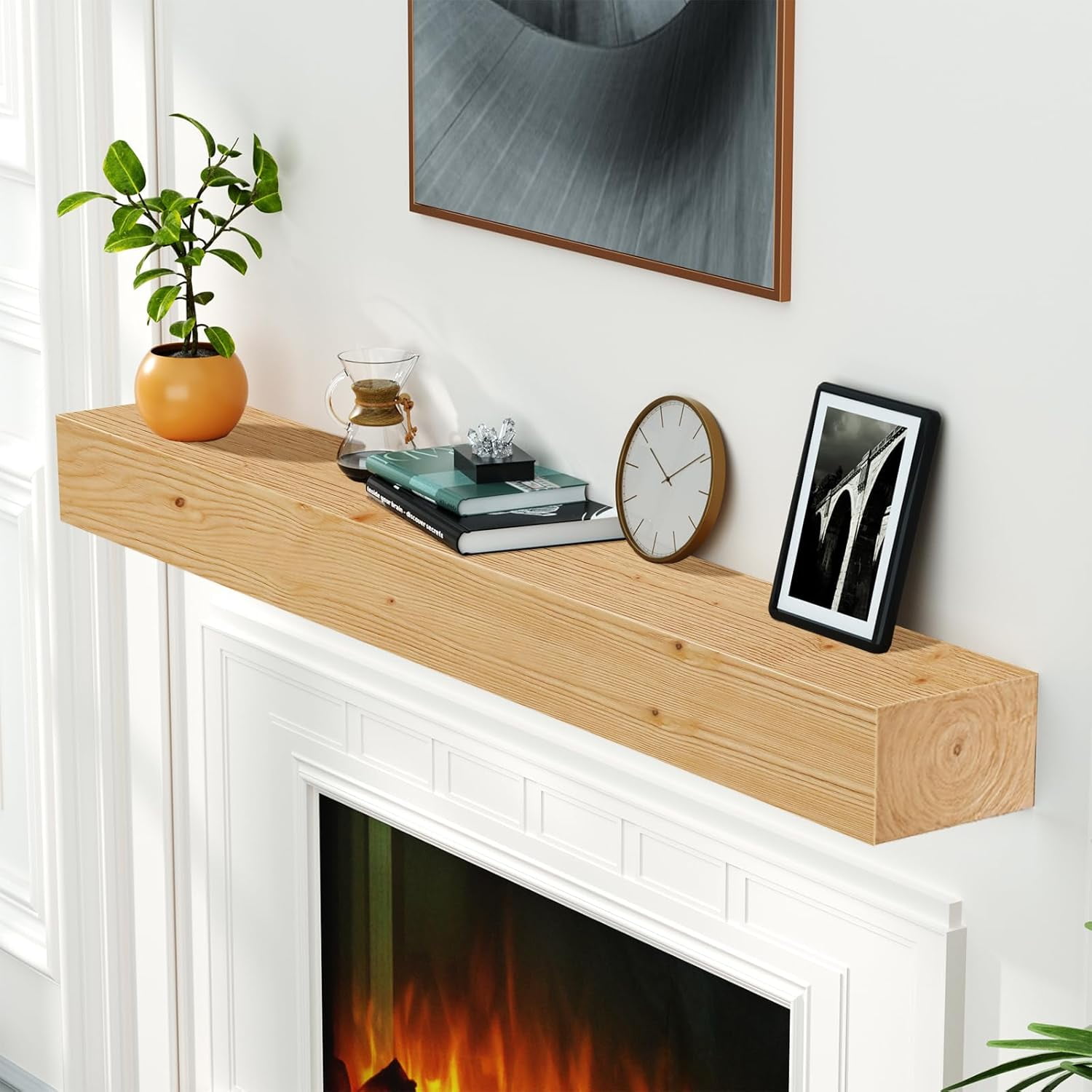 Fireplace Mantel,60" Wood Floating Fireplace Shelves,Wall Mounted ...