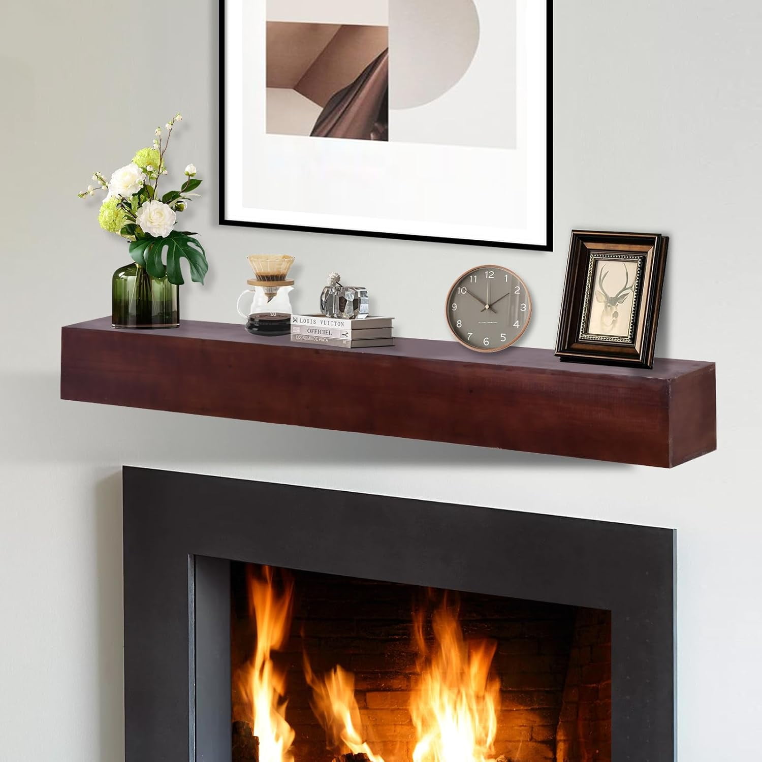 Fireplace Mantel, 70x8x8 Wall Mounted Rustic Solid Wood Wooden Display ...