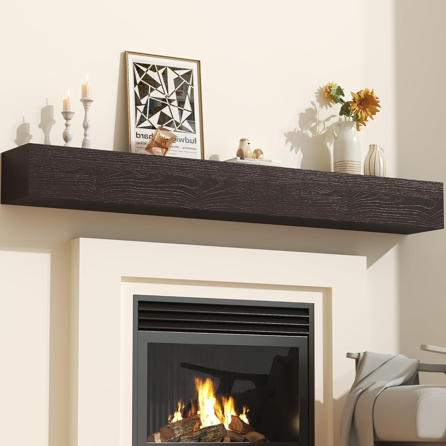 Fireplace Mantel 72 Inch Solid Wood Mantels for Over Fireplace 5" Thick ...