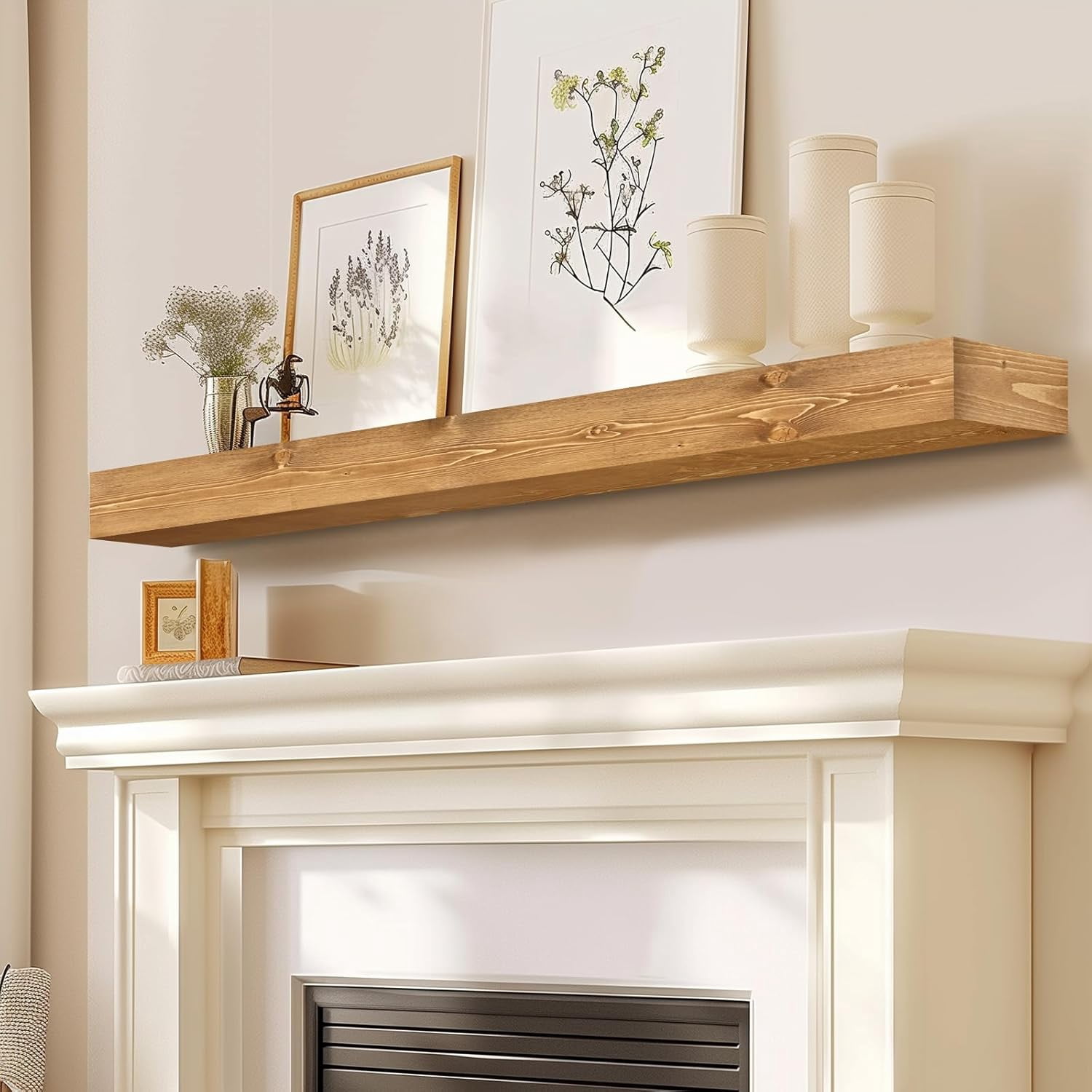 Fireplace Mantel Handmade, 3'' Thick Wall Decor Long Floating Shelf ...