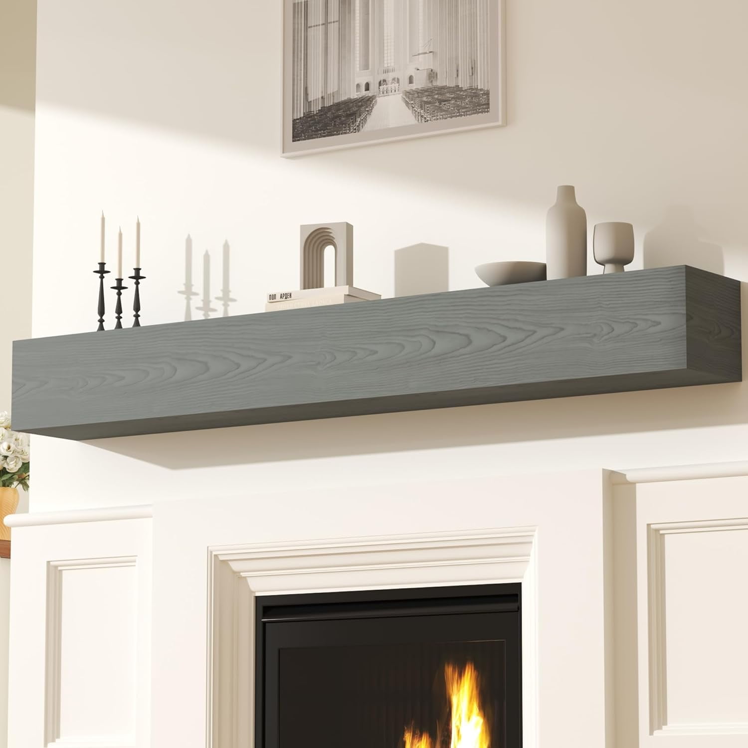 Fireplace Mantel Shelf, 60 Inch Solid Wood Mantels for Over Fireplace 5 ...