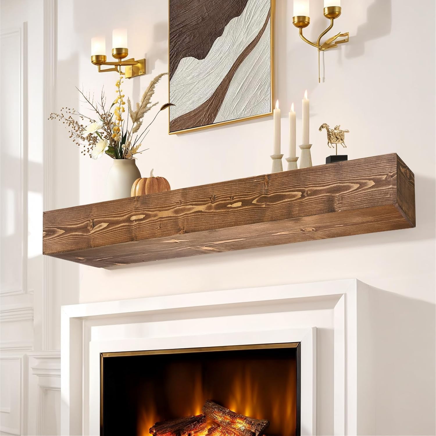 Fireplace Mantel Shelf, 60" Wooden Floating Shelf for Over Fireplace ...