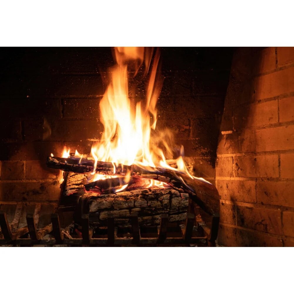 Fireplace Photo Backdrop Burning Fire Gray White Brick Wall Poster ...