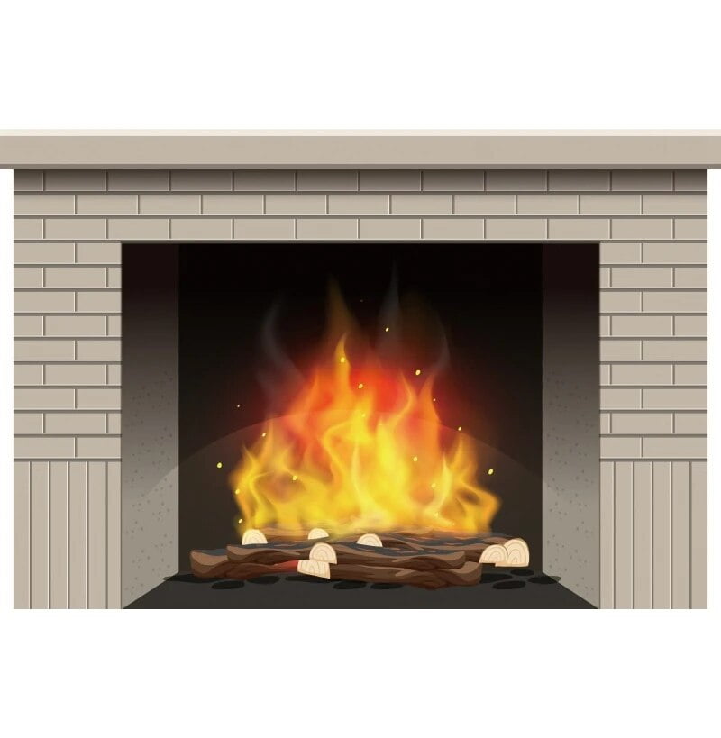 Fireplace Photo Backdrop Burning Fire Gray White Brick Wall Poster ...