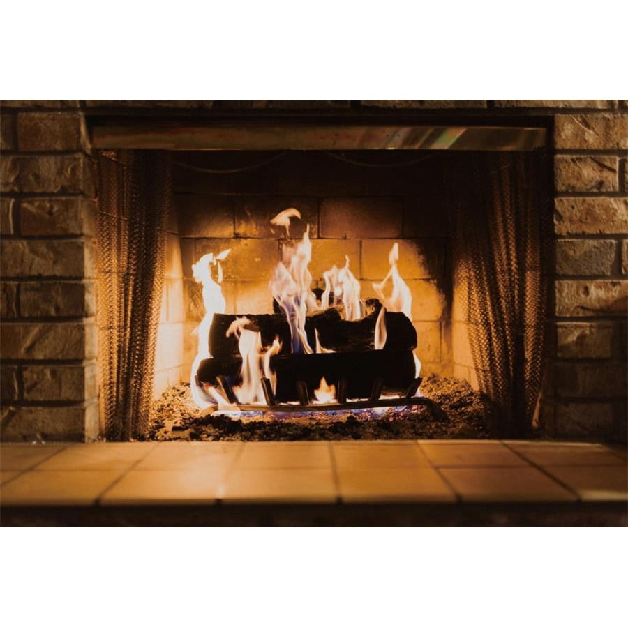 Fireplace Photo Backdrop Burning Fire Gray White Brick Wall Poster ...