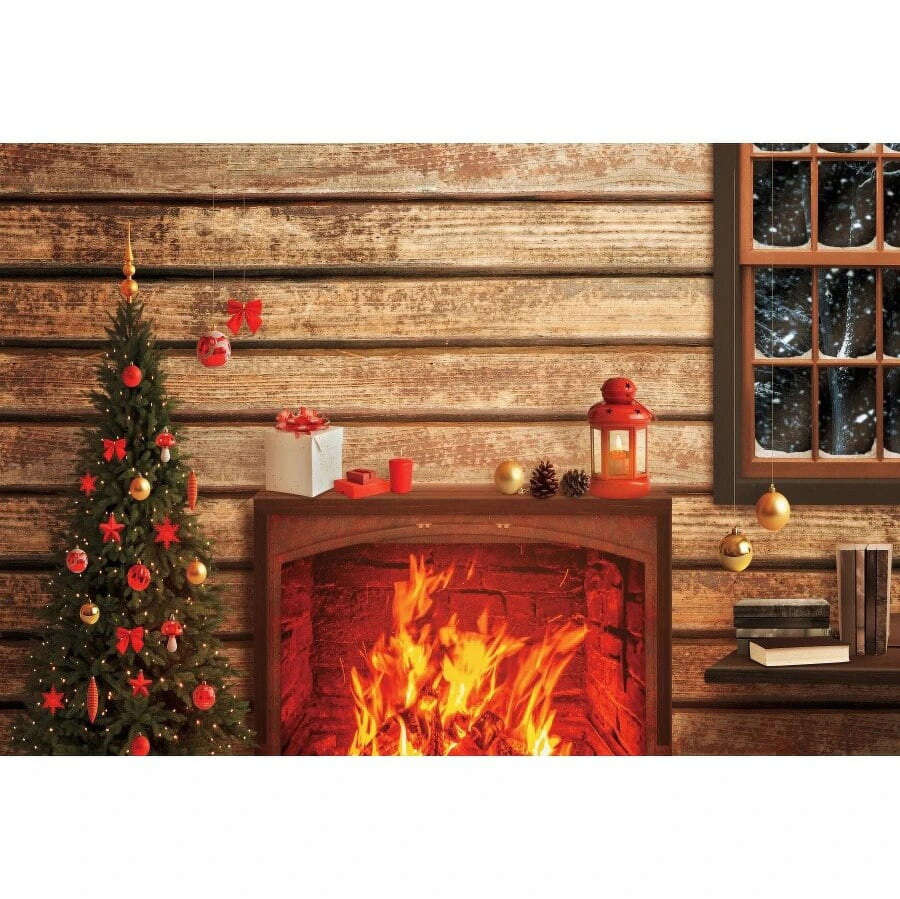 Fireplace Photo Backdrop Burning Fire Gray White Brick Wall Poster ...