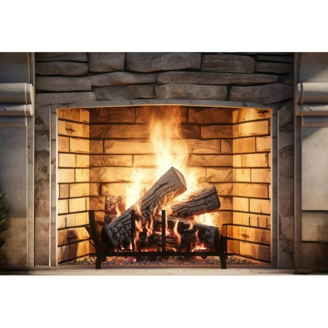 Fireplace Photo Backdrop Burning Fire Gray White Brick Wall Poster ...