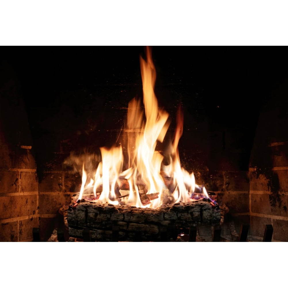 Fireplace Photo Backdrop Burning Fire Gray White Brick Wall Poster ...