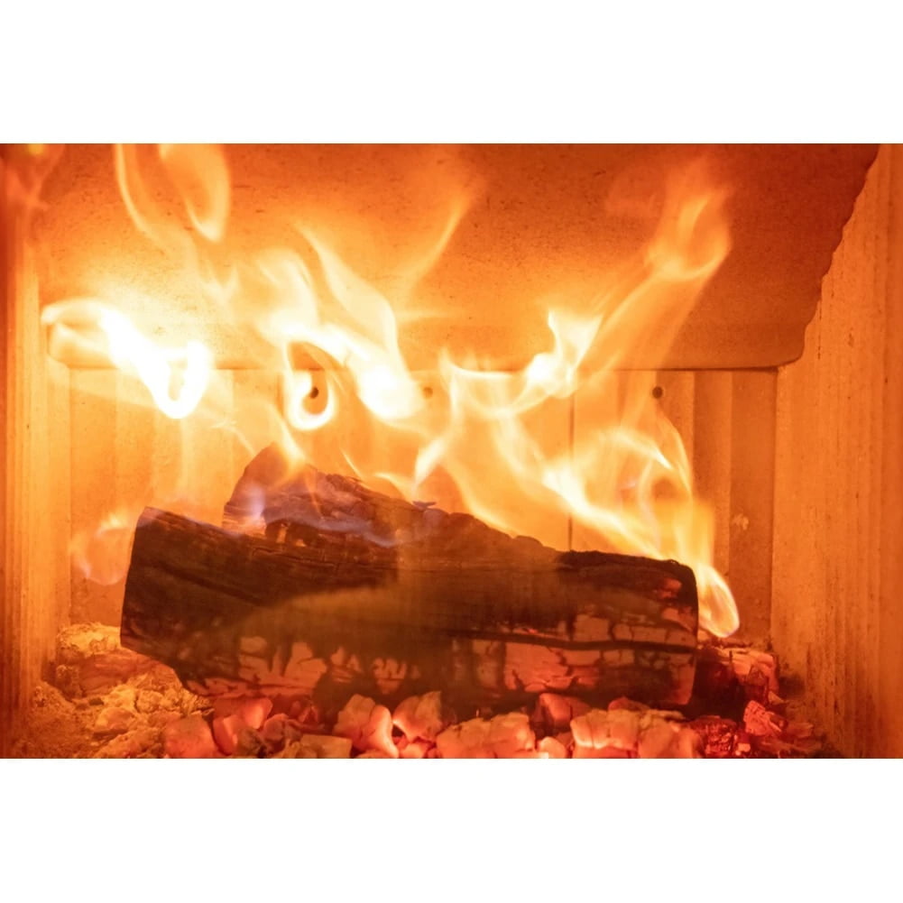 Fireplace Photo Backdrop Burning Fire Gray White Brick Wall Poster ...