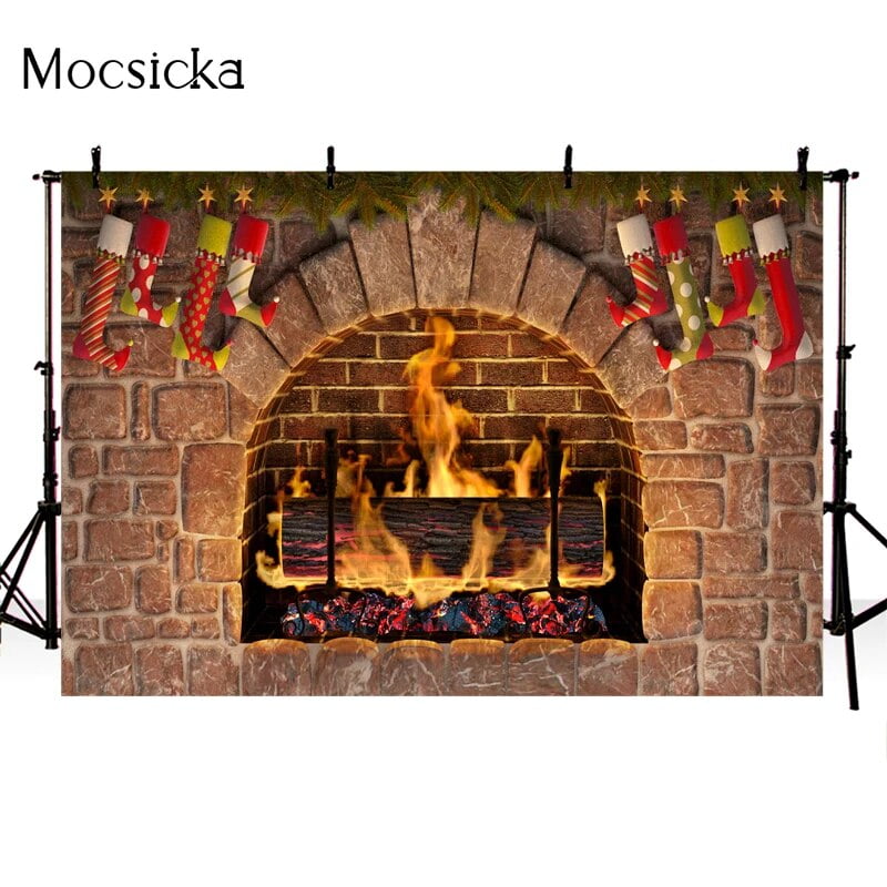 Fireplace Photography Backdrop Christmas Fireplace Background ...