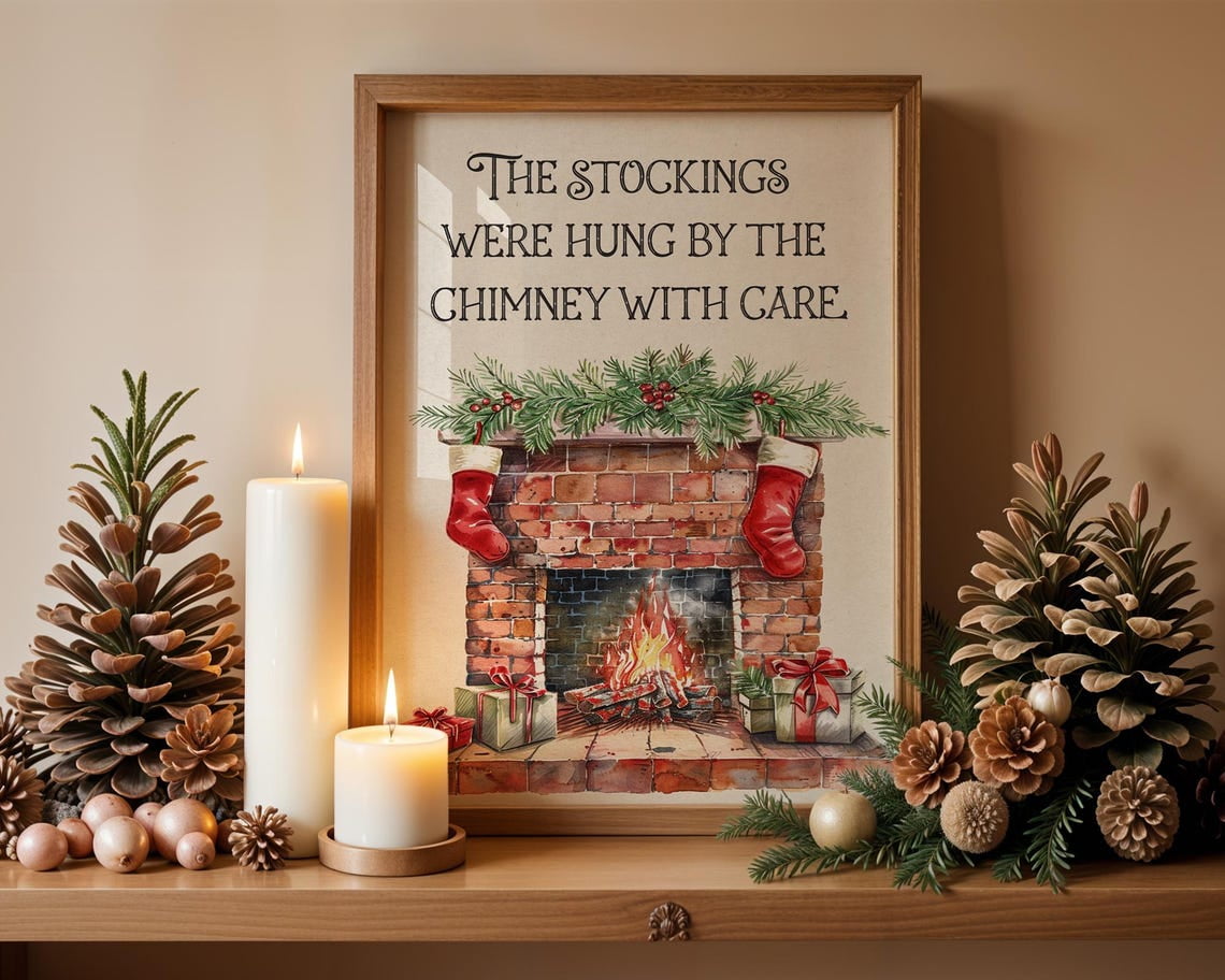 Fireplace Printable Art CozyFarmhouse Decor Poster Decor, Unframed ...