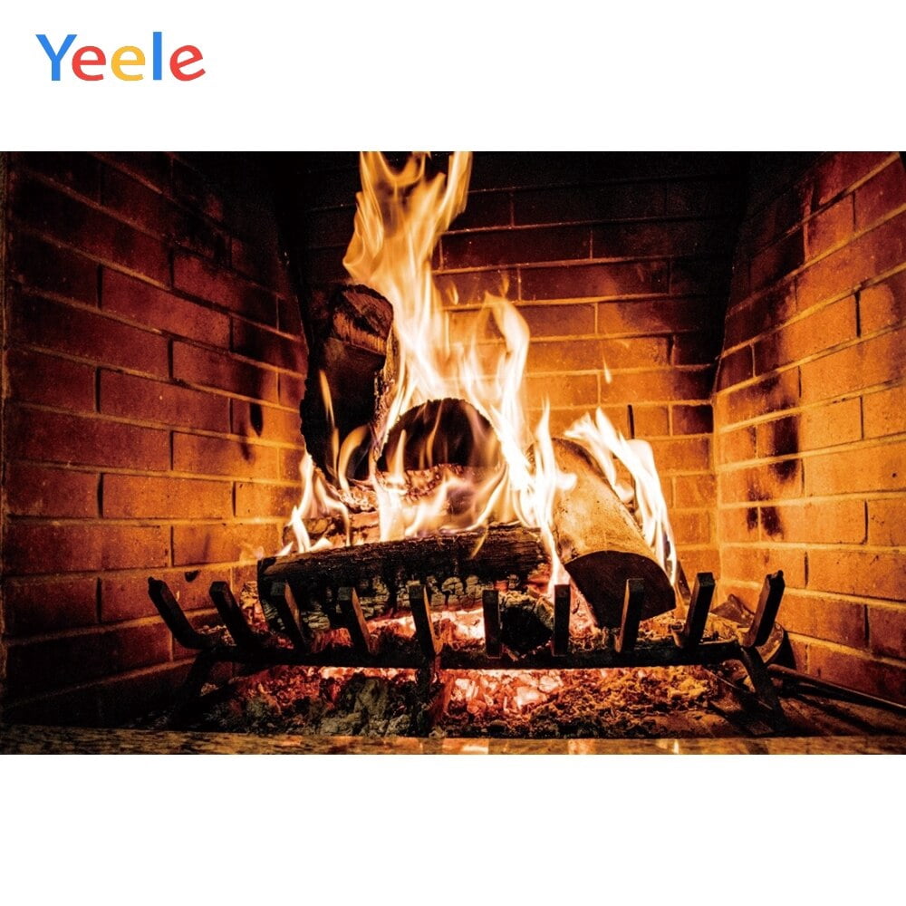 Fireplace Red Bricks Flame Warm Vitality Wood Photography Backdrops ...