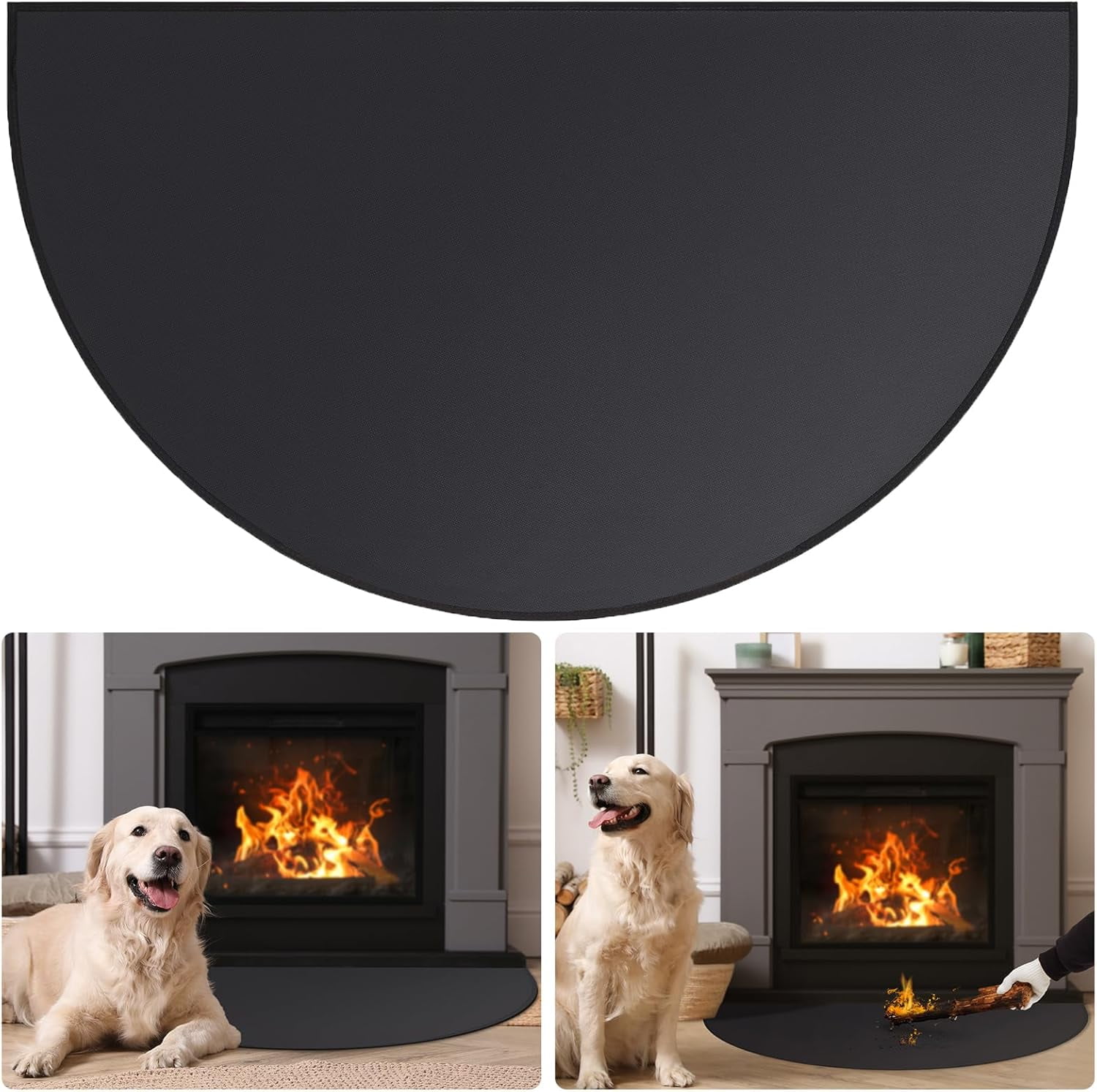 Fireplace Rug,Fireplace Rugs Fireproof,Half Round Black Black Fire ...