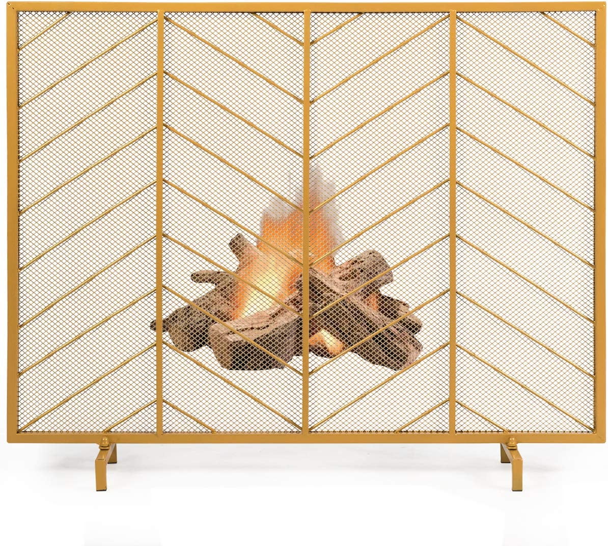 Fireplace Screen Contemporary Chevron Freestanding Fireplace Screen w ...