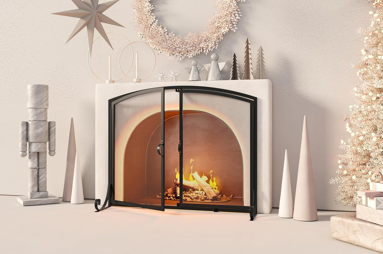 Fireplace Screen with Doors, 35" W x 28" H, Heavy Duty Solid Steel ...