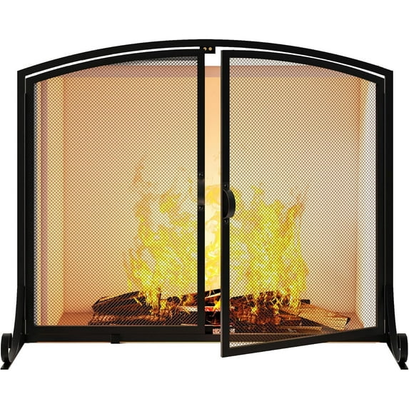 Fireplace Screen with Doors, 35" W x 28" H, Heavy Duty Solid Steel ...