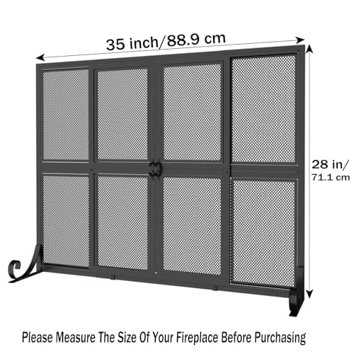 Fireplace Screen with Sliding Doors, 35" W x 28" H Handcrafted Wrought ...