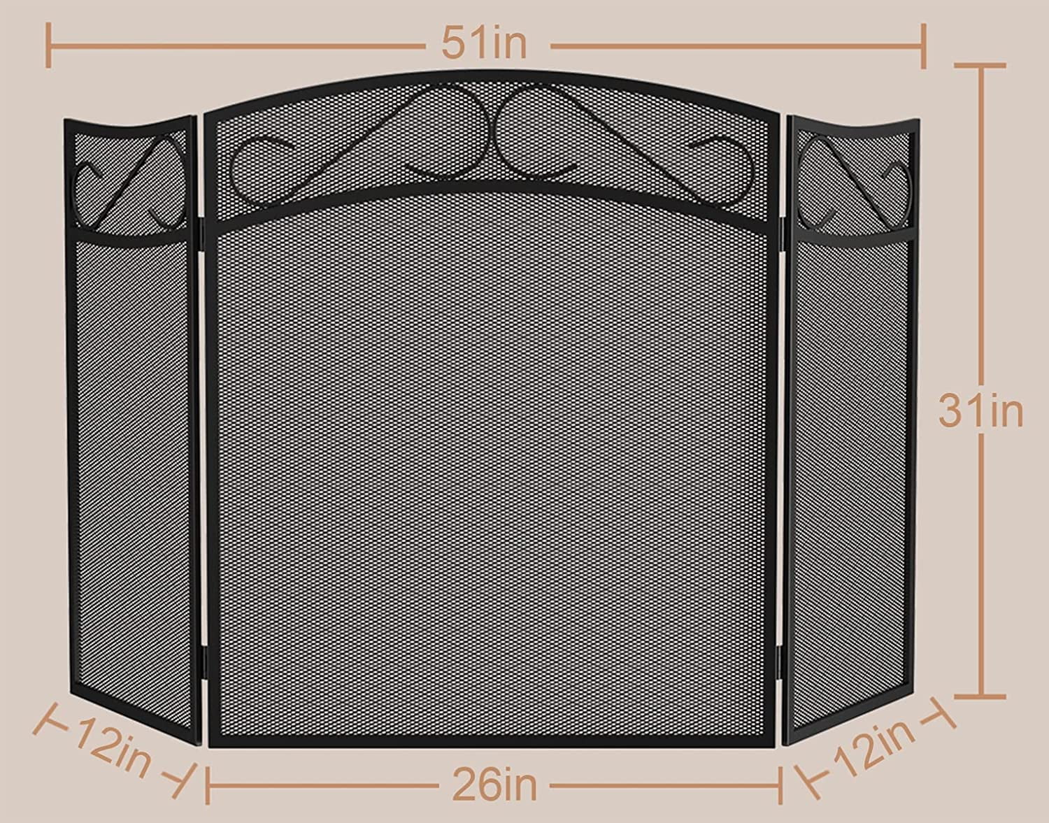 Fireplace Screen for Wood Burning Fireplace Foldable 3 Panel Wrought ...