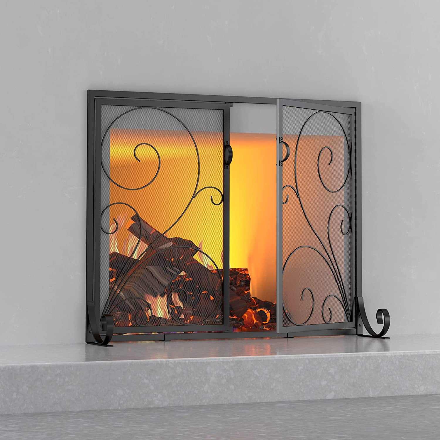 Fireplace Screen with Doors, Handcrafted Solid Steel, Heavy Duty Metal ...