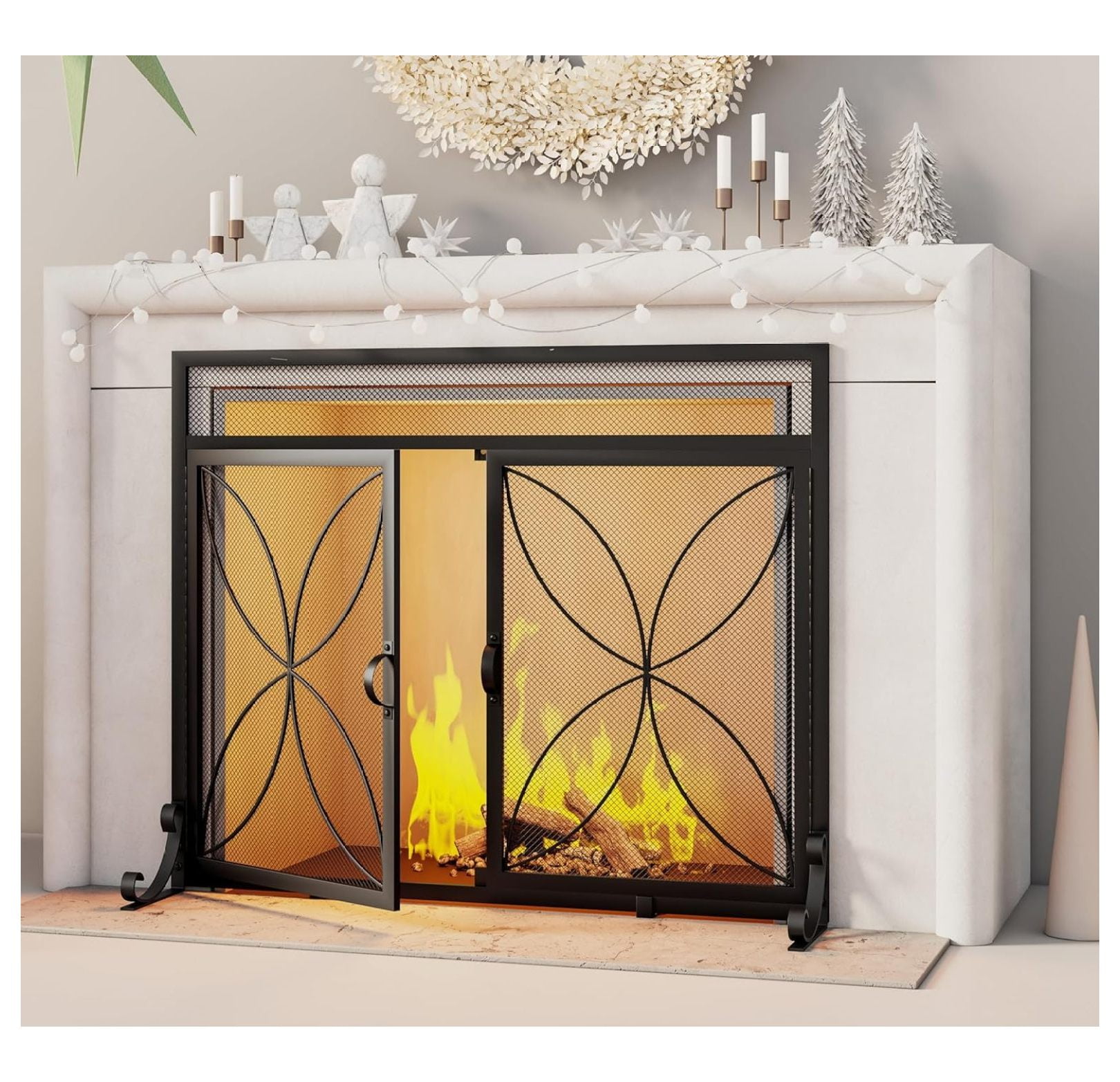 Fireplace Screen with Magnetic Doors,Large Metal Fire Place Screen for ...