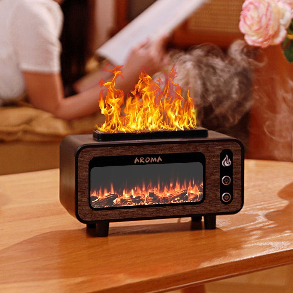 Fireplace Simulation Aromatherapy Oil Diffuser,7-Color Flame Fireplace ...