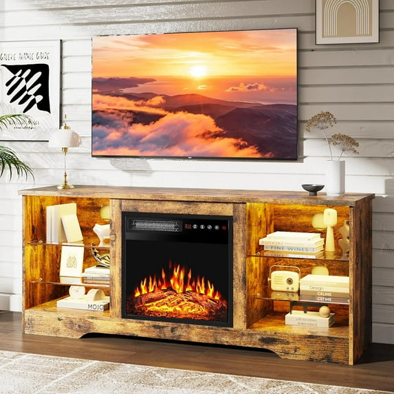 Fireplace TV Stand -16 Colors Light Entertainment Center with 18 ...