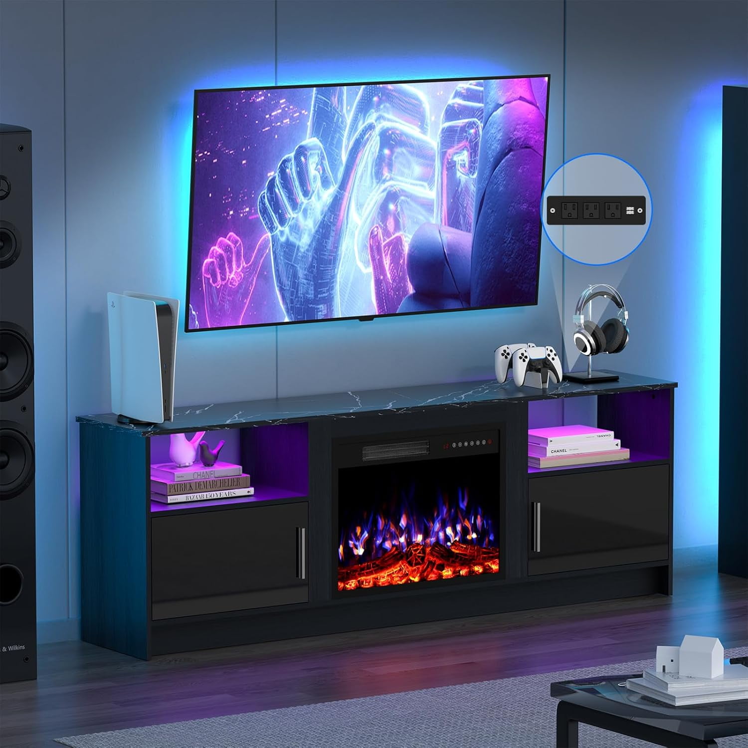 Fireplace TV Stand with 23" Fireplace Insert, 70" Modern LED Lights ...