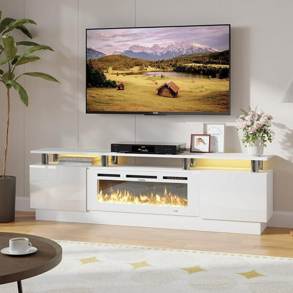Fireplace TV Stand with 36” Electric Fireplace, 70” 2 Tier TV Console ...