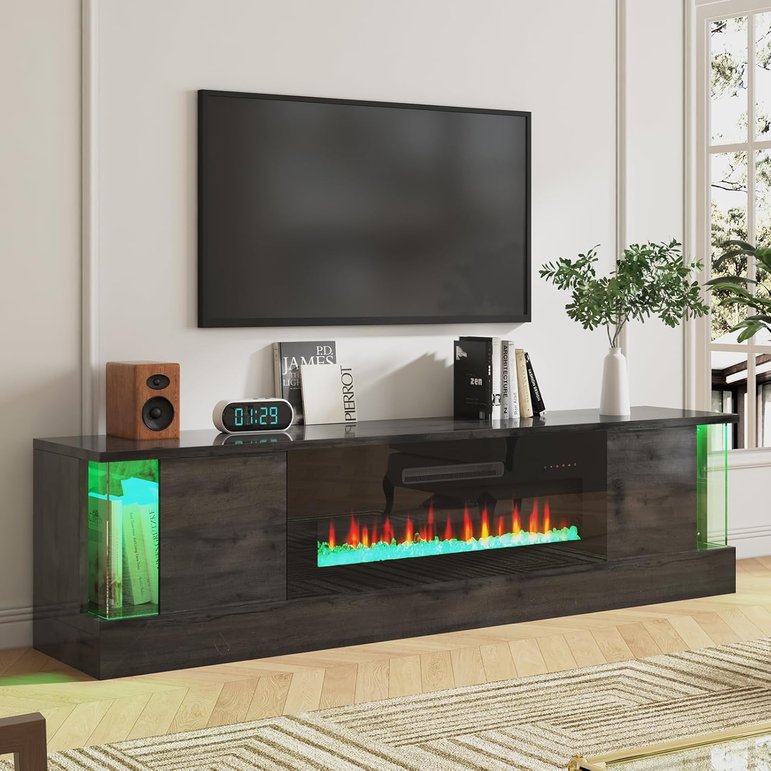 Fireplace TV Stand with 36" Electric Fireplace, 70" Modern Wood Grain ...