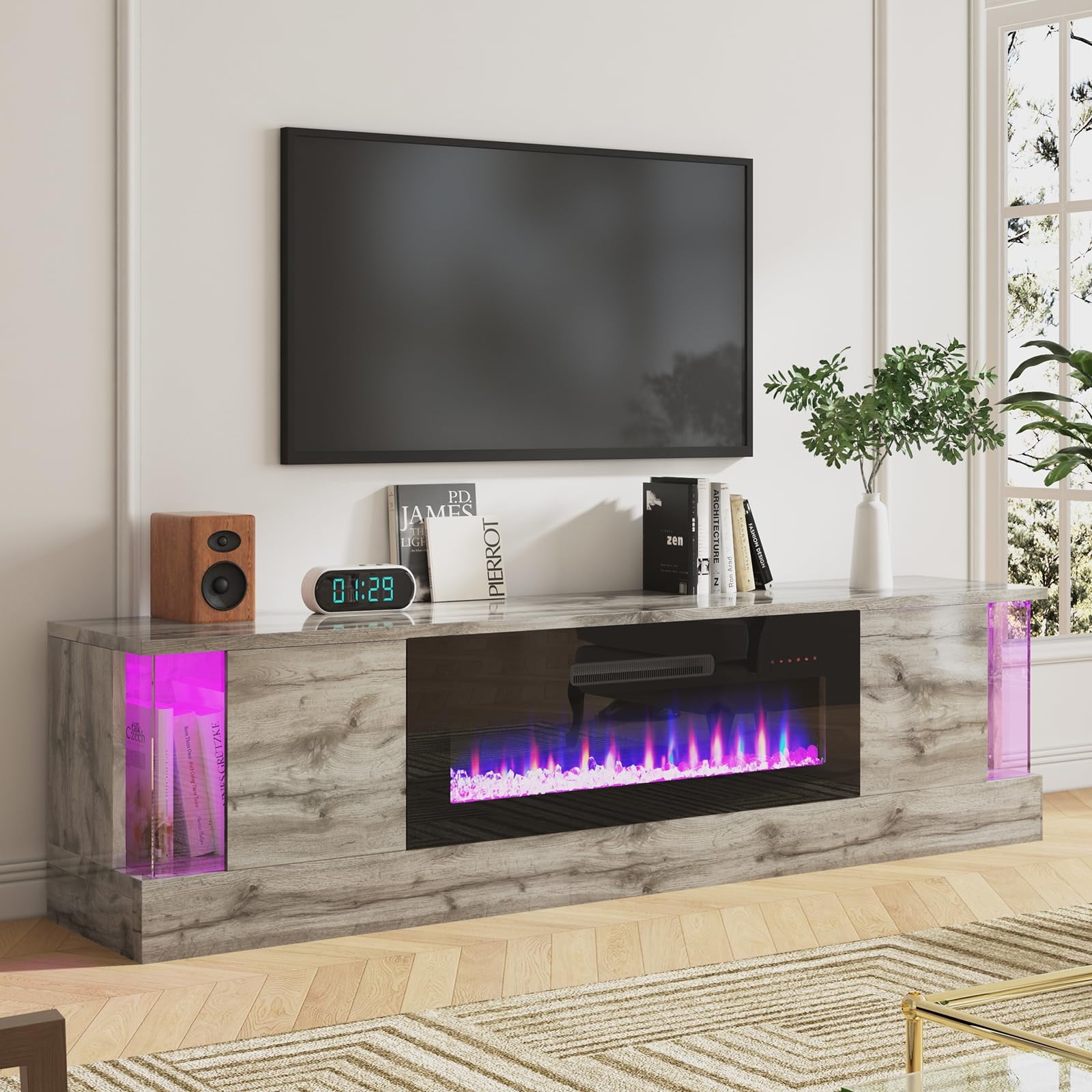 VanAcc Fireplace TV Stand with 36" Electric Fireplace, 70" Modern High ...
