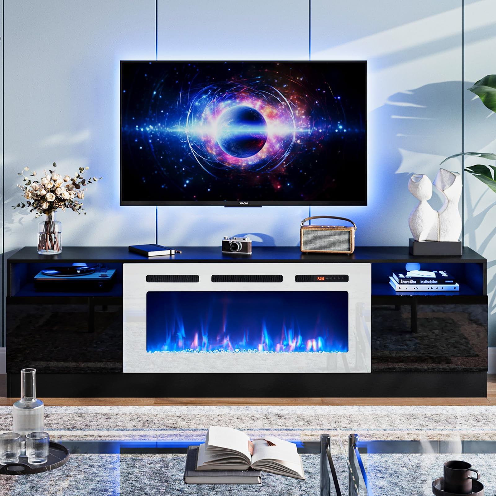 Fireplace TV Stand with 36" Electric Fireplace, LED Light Entertainment ...