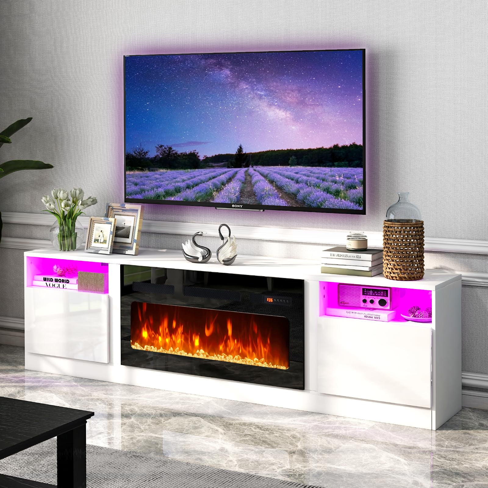 Fireplace TV Stand with 36" Electric Fireplace, LED Light Entertainment ...