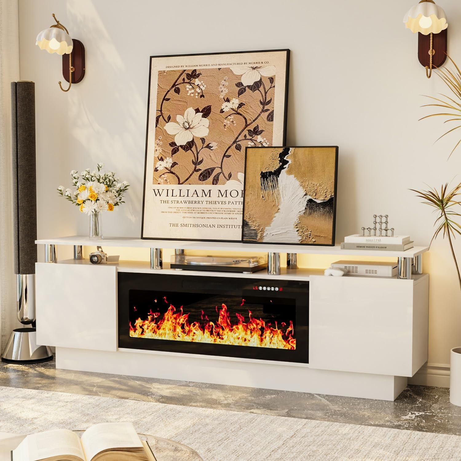 Fireplace TV Stand with 36" Fireplace, 2 Tier 70" LED Entertainment ...
