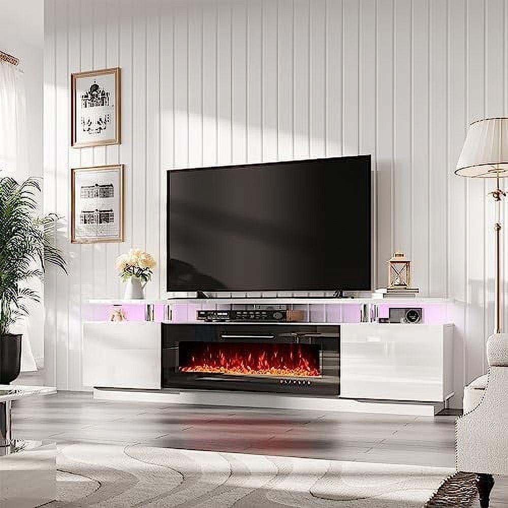 Fireplace TV Stand with 40" Fireplace, 80" Modern High Gloss Fireplace ...