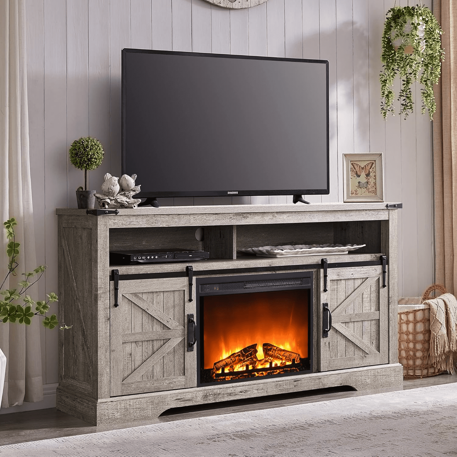 Fireplace TV Stand for 65+ Inch TV 33" Tall Highboy Farmhouse ...