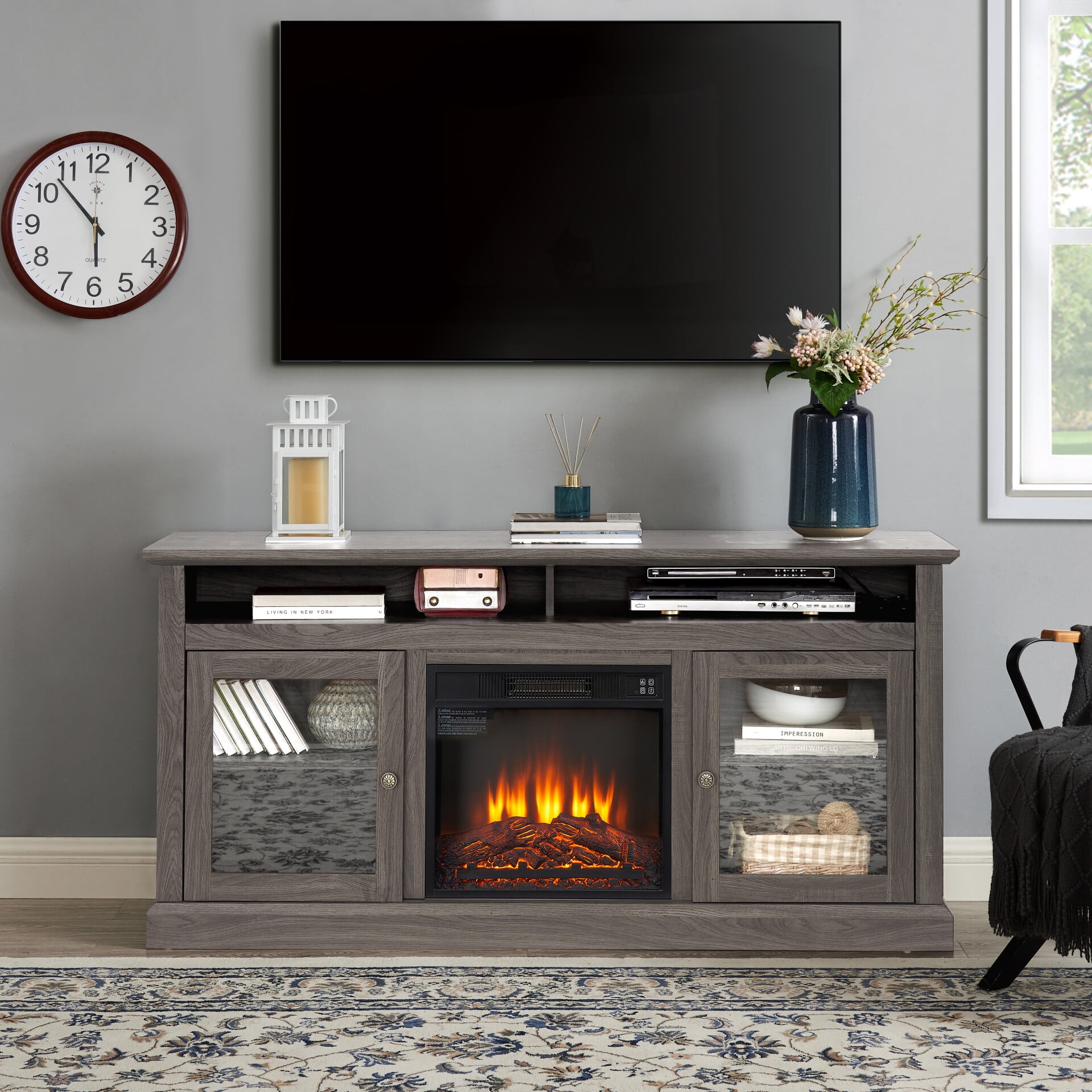 Fireplace TV Stand for 65 Inch TV, Farmhouse Barn Door Media Console ...