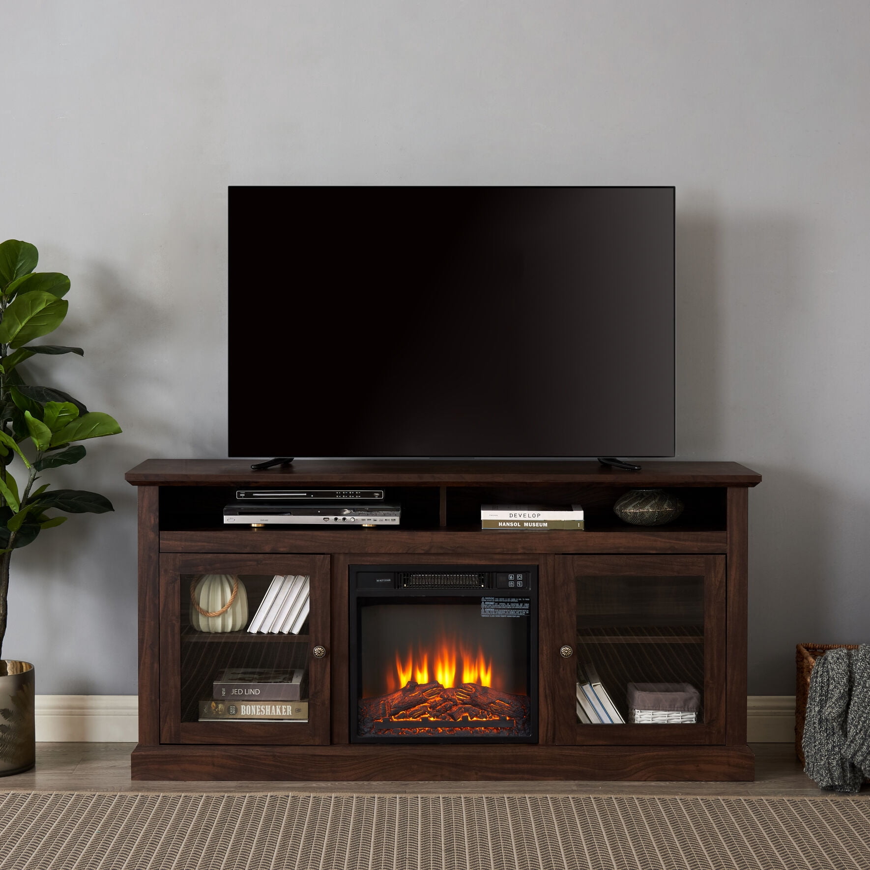 Fireplace TV Stand for 65 Inch TV, Farmhouse Barn Door Media Console ...