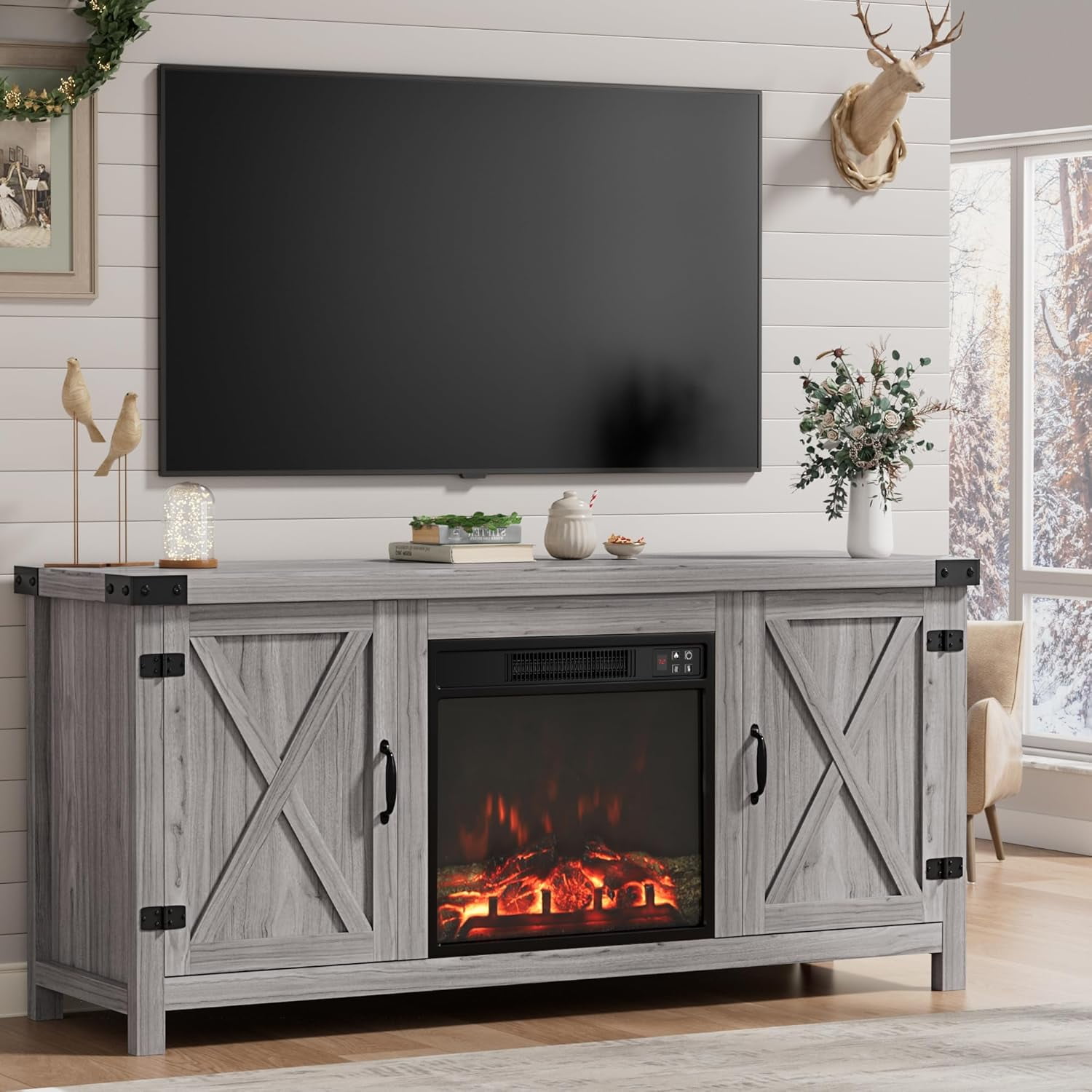 Fireplace TV Stand for Up to 65 Inches TVs Farmhouse Entertainment ...