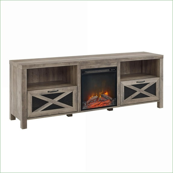Fireplace TV Stand Industrial Farmhouse 70\" Drop-Down X-Doors Metal ...