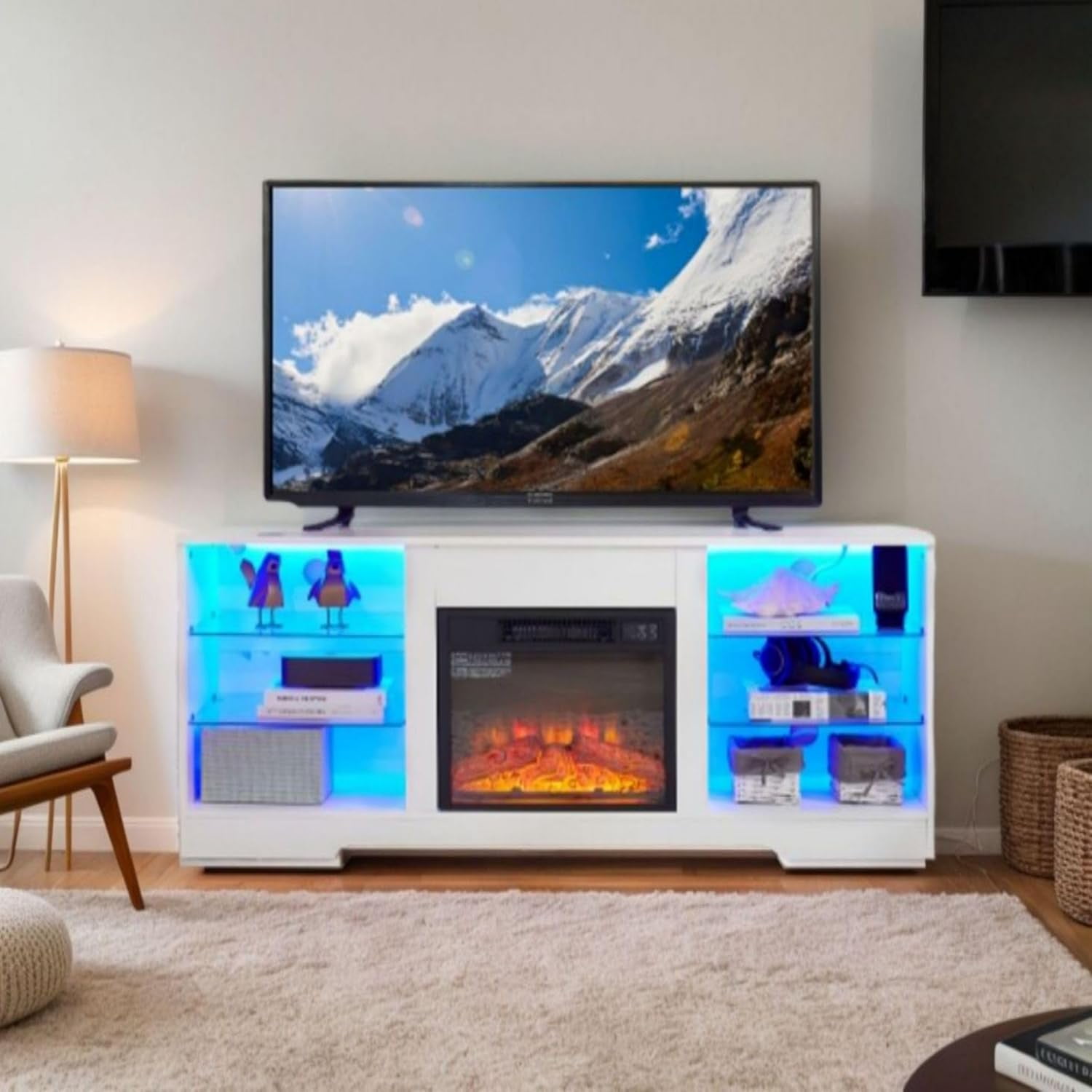 Fireplace TV Stand with LED Lights,TV Stand with 18" Fireplace Inserts ...