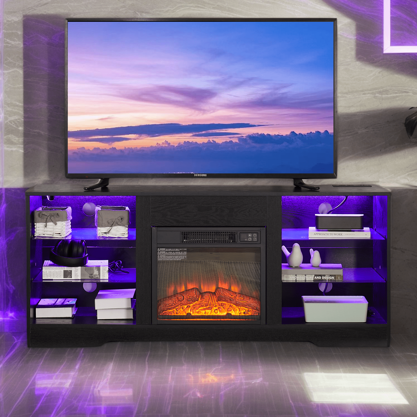 CKEASEAN Electric Fireplace TV Stand with 18" Fireplace Inserts, 58 ...