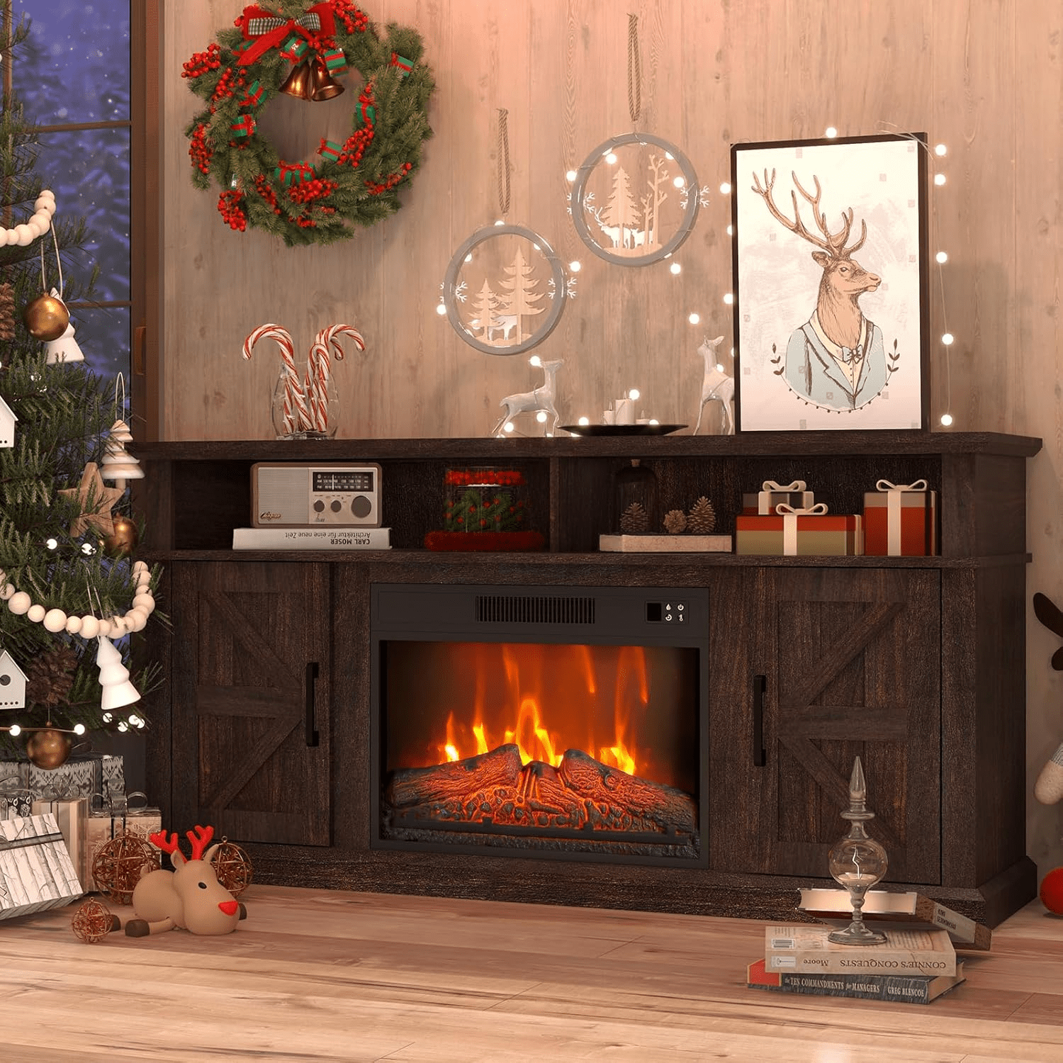 Fireplace TV Stand for TVs Up to 65" with 23" Electric Fireplace ...