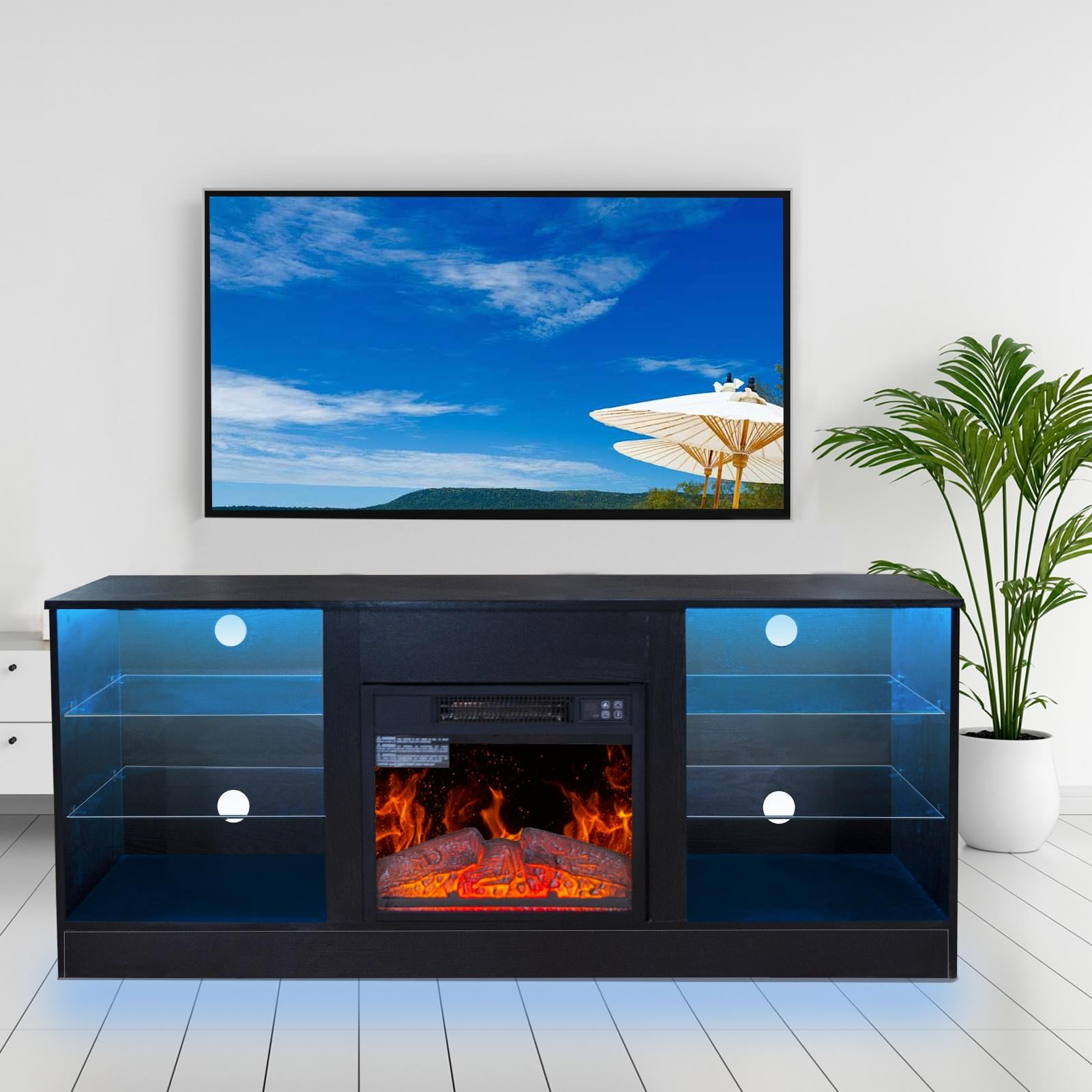 Fireplace TV Stand for TVs up to 65'', Rustic Electric Fireplace TV ...